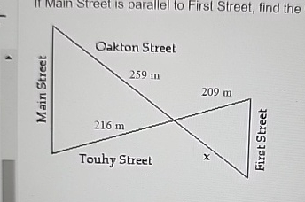 Solved If Main Street is parallel to First Street, find the | Chegg.com