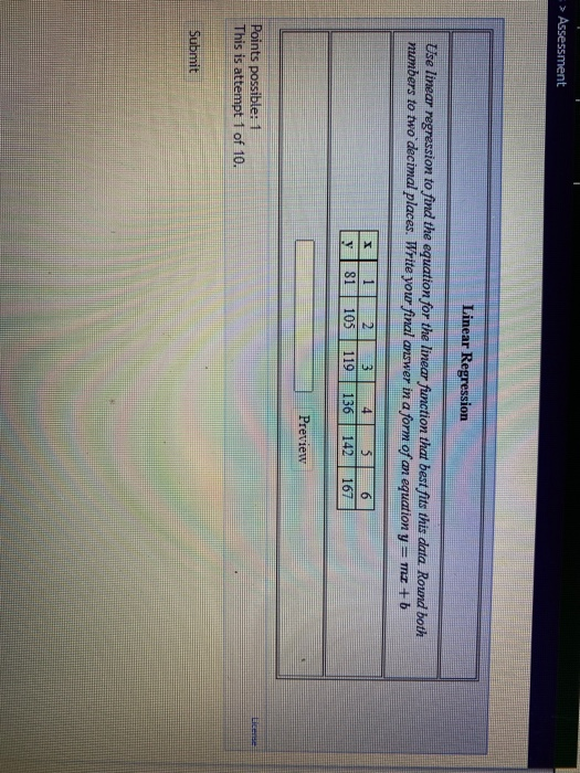 Solved > Assessment Linear Regression Use linear regression | Chegg.com