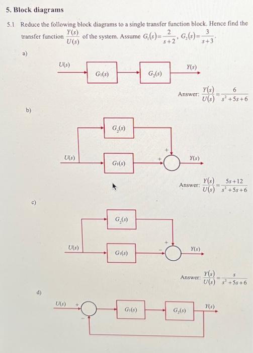 Solved 5.1 Reduce the following block diagrams to a single | Chegg.com