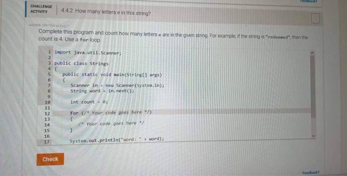 Solved Complete this program and count how many letters e | Chegg.com