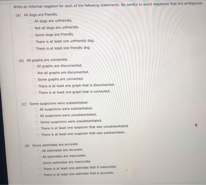 Solved Write an informal negation for each of the following | Chegg.com
