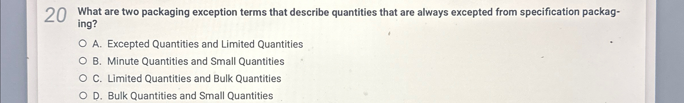 Solved 20What are two packaging exception terms that | Chegg.com