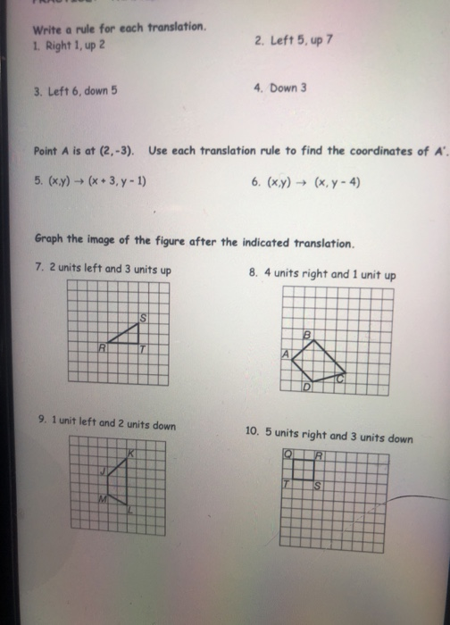 Solved Write a rule for each translation 1. Right 1, up 2 2. | Chegg.com
