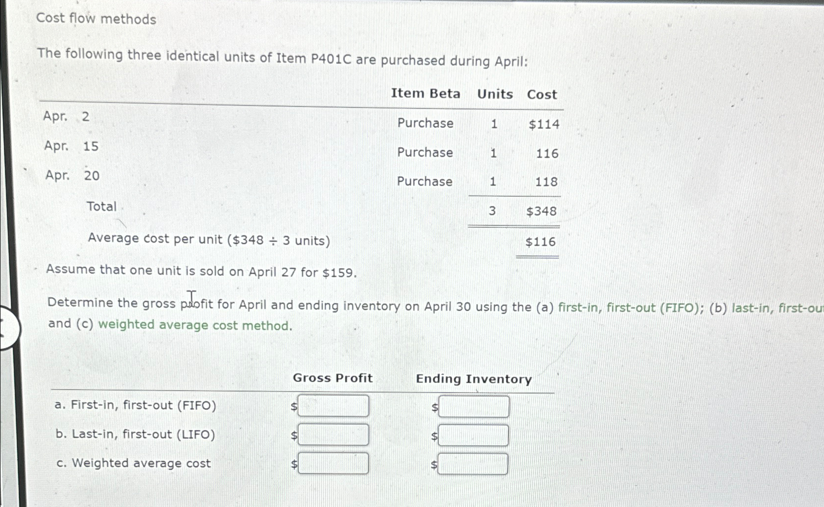 Solved Cost flow methodsThe following three identical units | Chegg.com