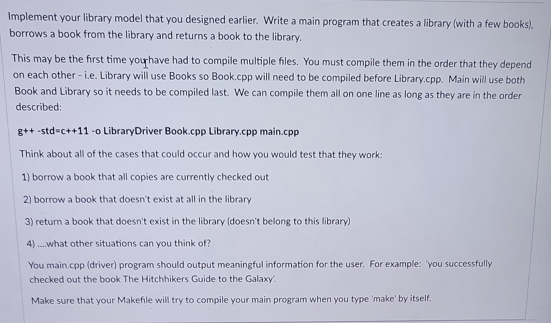 Solved Implement your library model that you designed | Chegg.com