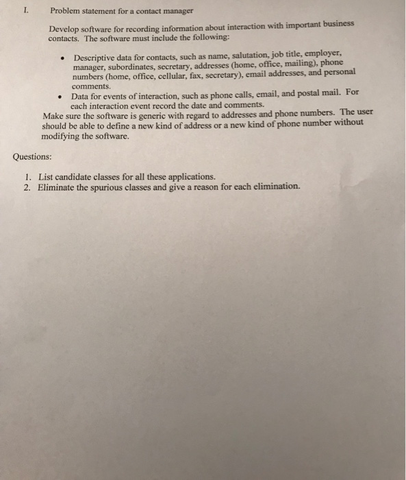 Solved Problem statement for a contact manager Develop | Chegg.com