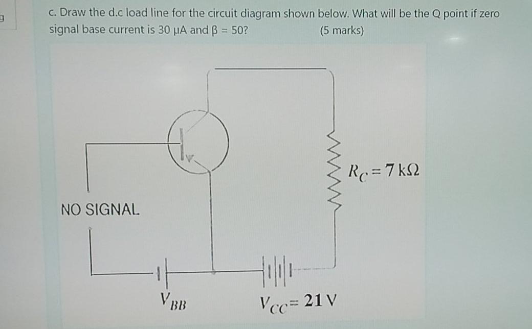 Solved 9 c. Draw the d.c load line for the circuit diagram | Chegg.com