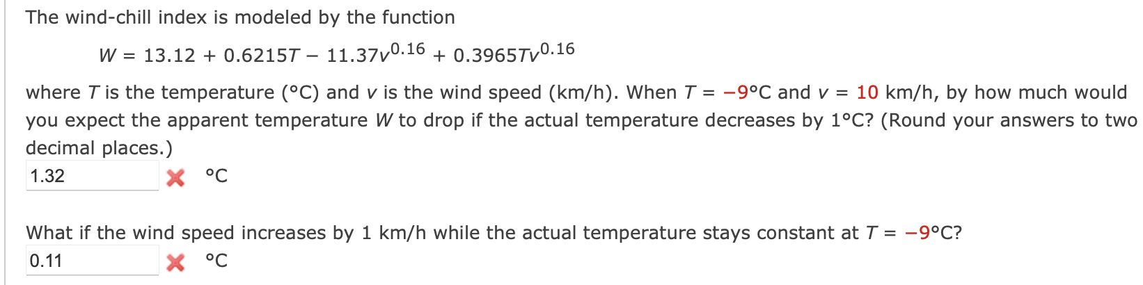 Solved The wind-chill index is modeled by the | Chegg.com