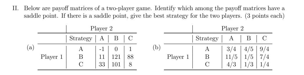 Solved I. Below are payoff matrices of a two-player game. | Chegg.com