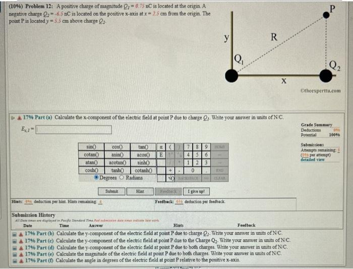 Solved (1056) Problem 12: A poritive charge of magnitude | Chegg.com