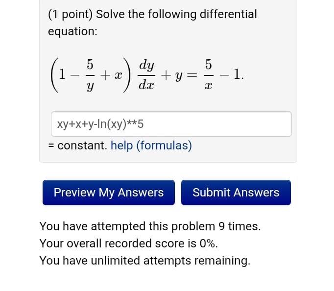 Solved ( 1 point) Solve the following differential equation: | Chegg.com