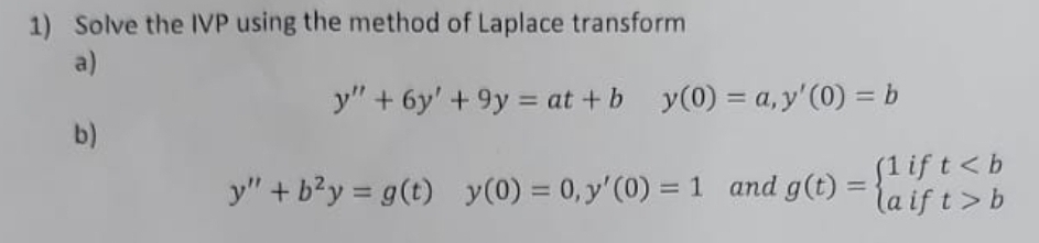 Solved a =1, ﻿b= 5Solve the IVP using the method of Laplace | Chegg.com