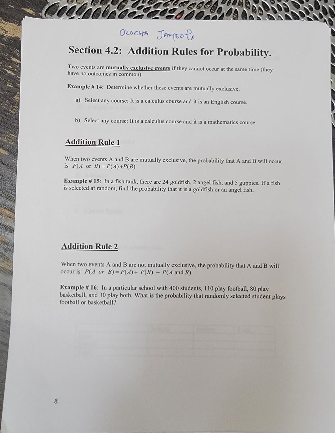 Section 4.2: Addition Rules for Probability. Two | Chegg.com