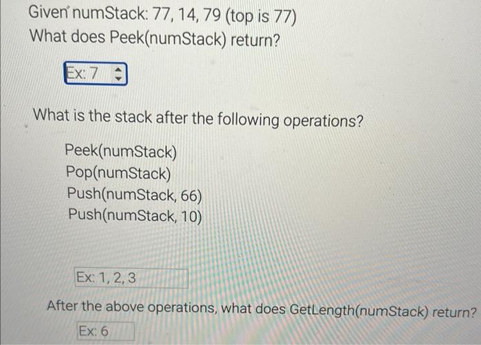 Solved Given numStack: 77, 14,79 (top is 77) What does | Chegg.com