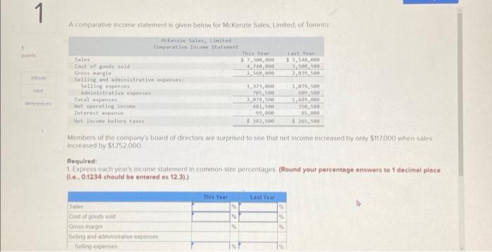 Solved 1 1 points eBook Hint References A comparative income | Chegg.com
