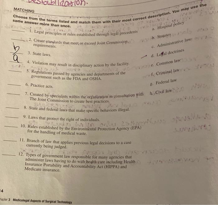 [Solved]: MATCHING Choose from the terms listed and match t