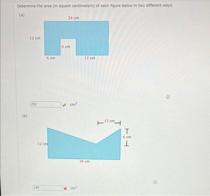 Solved Determine the area (in square centimeters) of each | Chegg.com