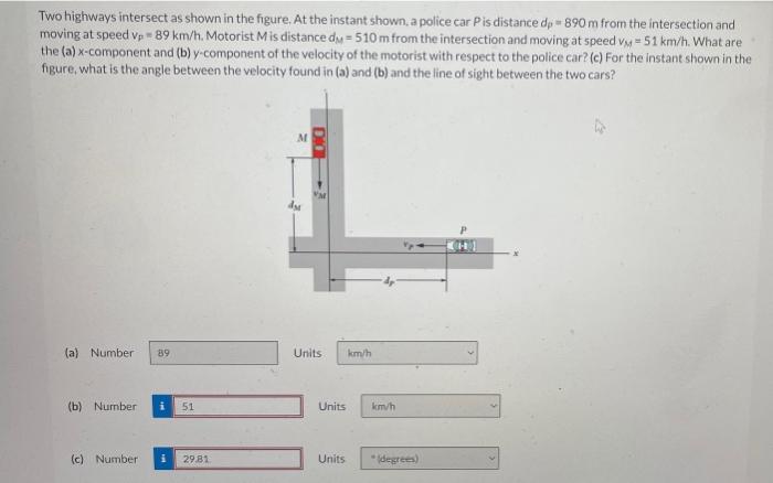 Solved Two highways intersect as shown in the figure. At the | Chegg.com