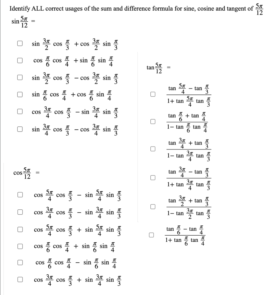 Solved Identify ALL correct usages of the sum and difference | Chegg.com