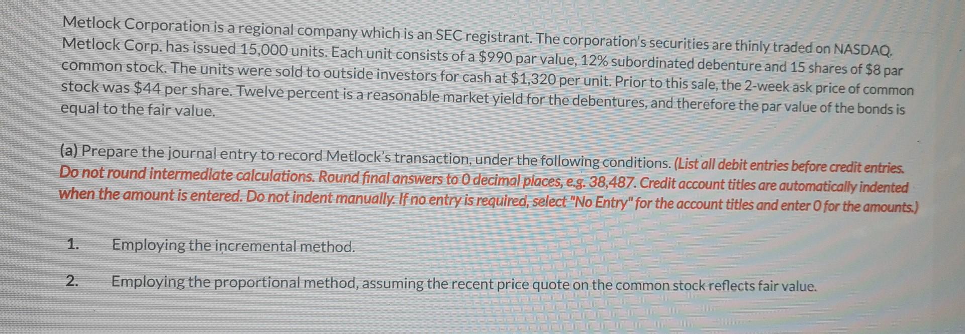 Solved Metlock Corporation is a regional company which is an | Chegg.com Solved Metlock Corporation is a regional company which is an | Chegg.com
