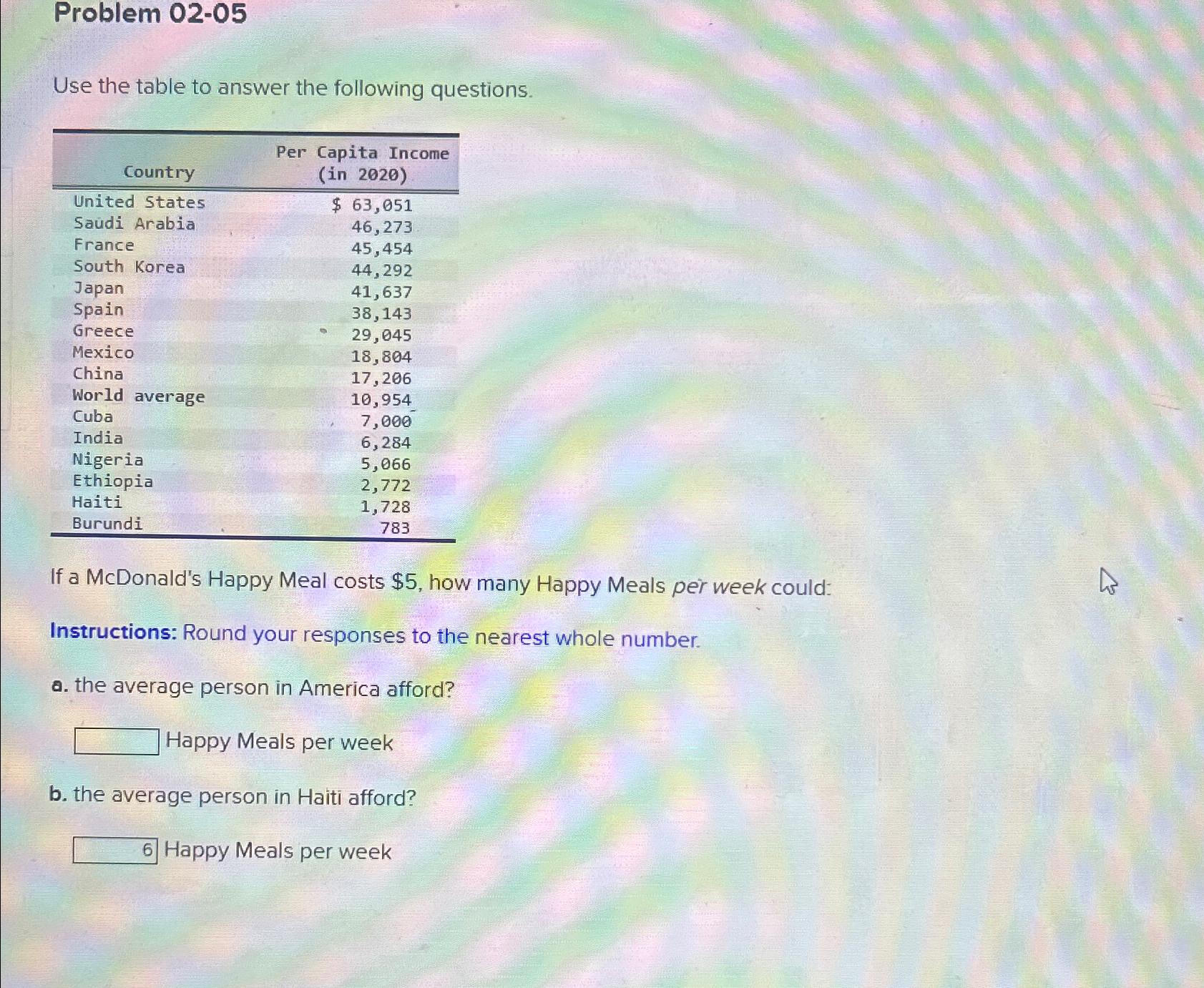Solved Problem 02-05Use the table to answer the following | Chegg.com