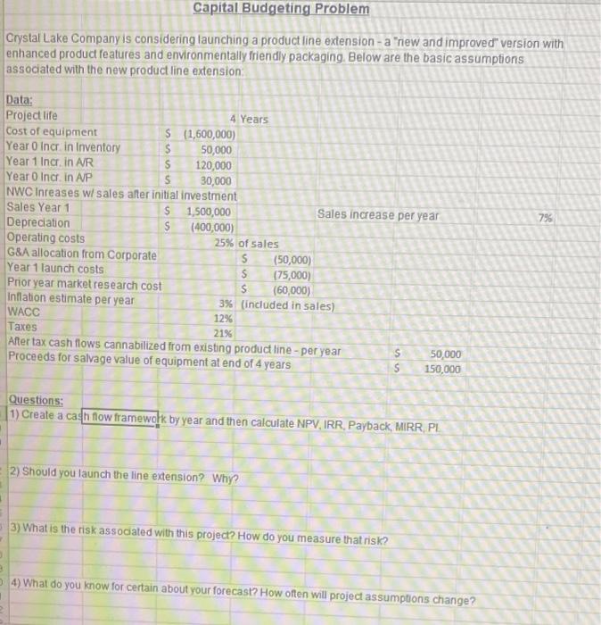 Solved Capital Budgeting Problem | Chegg.com
