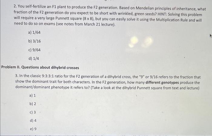 Solved 2. You self-fertilize an F1 plant to produce the F2 | Chegg.com