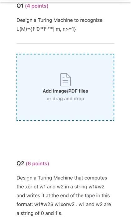 Solved For these 2 questions give me turing machines | Chegg.com