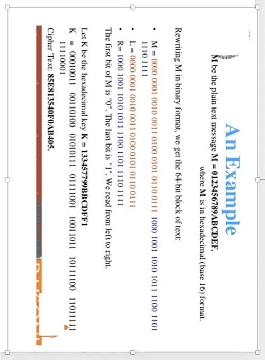 Solved An Example M be the plain text message | Chegg.com