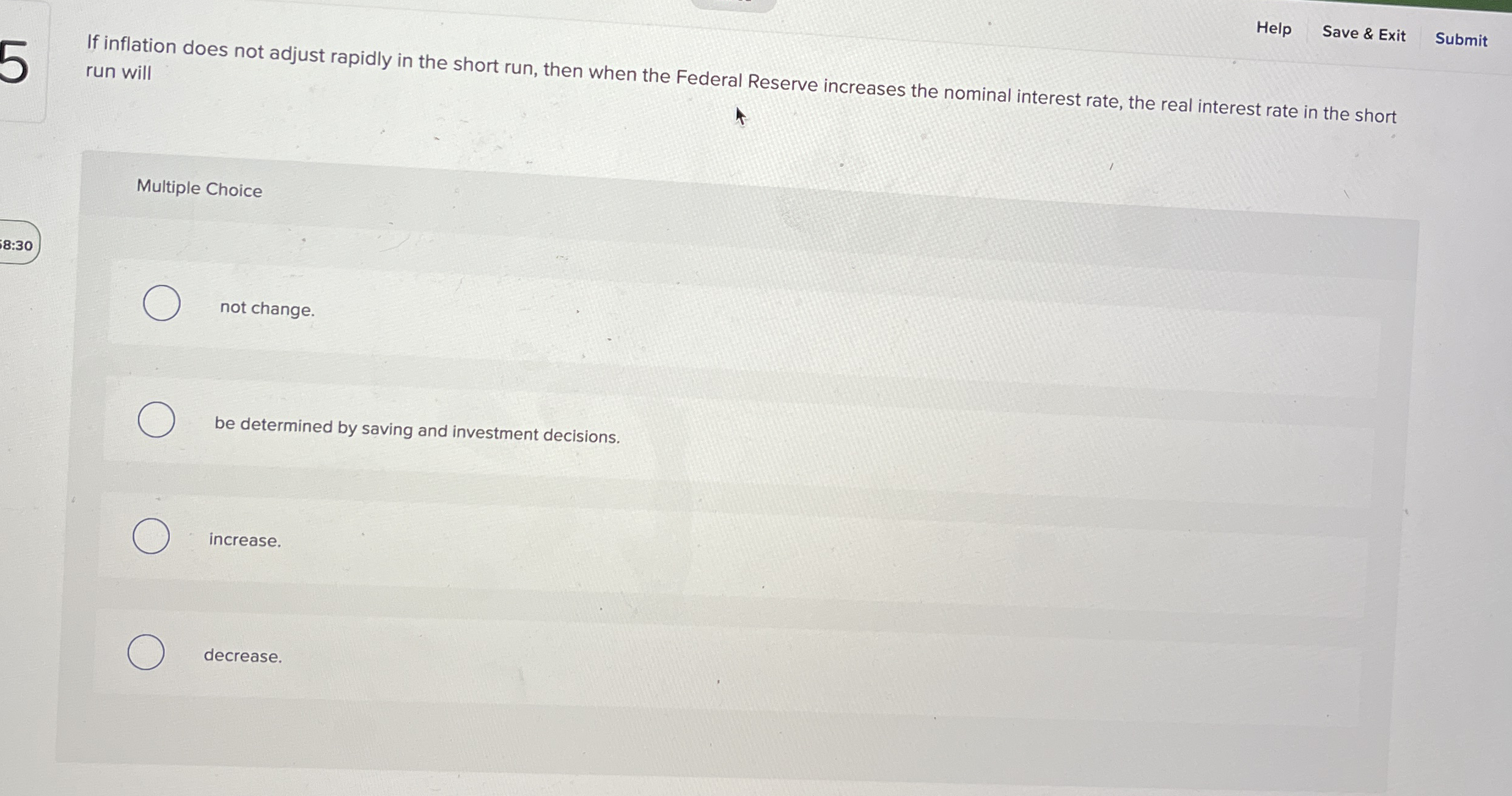 Solved HelpSave & ExitSubmitIf inflation does not adjust | Chegg.com
