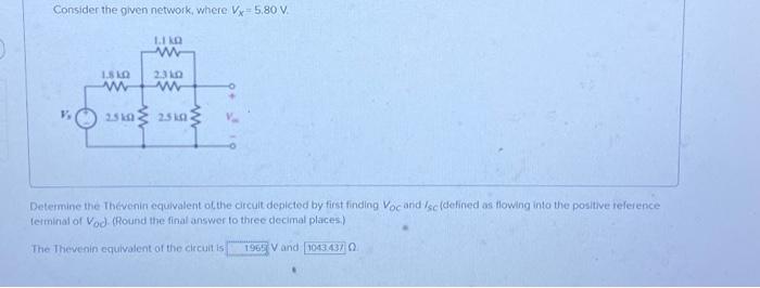 Solved Consider the given network, where Vx = 5.80 V. Vx 1.8 | Chegg.com