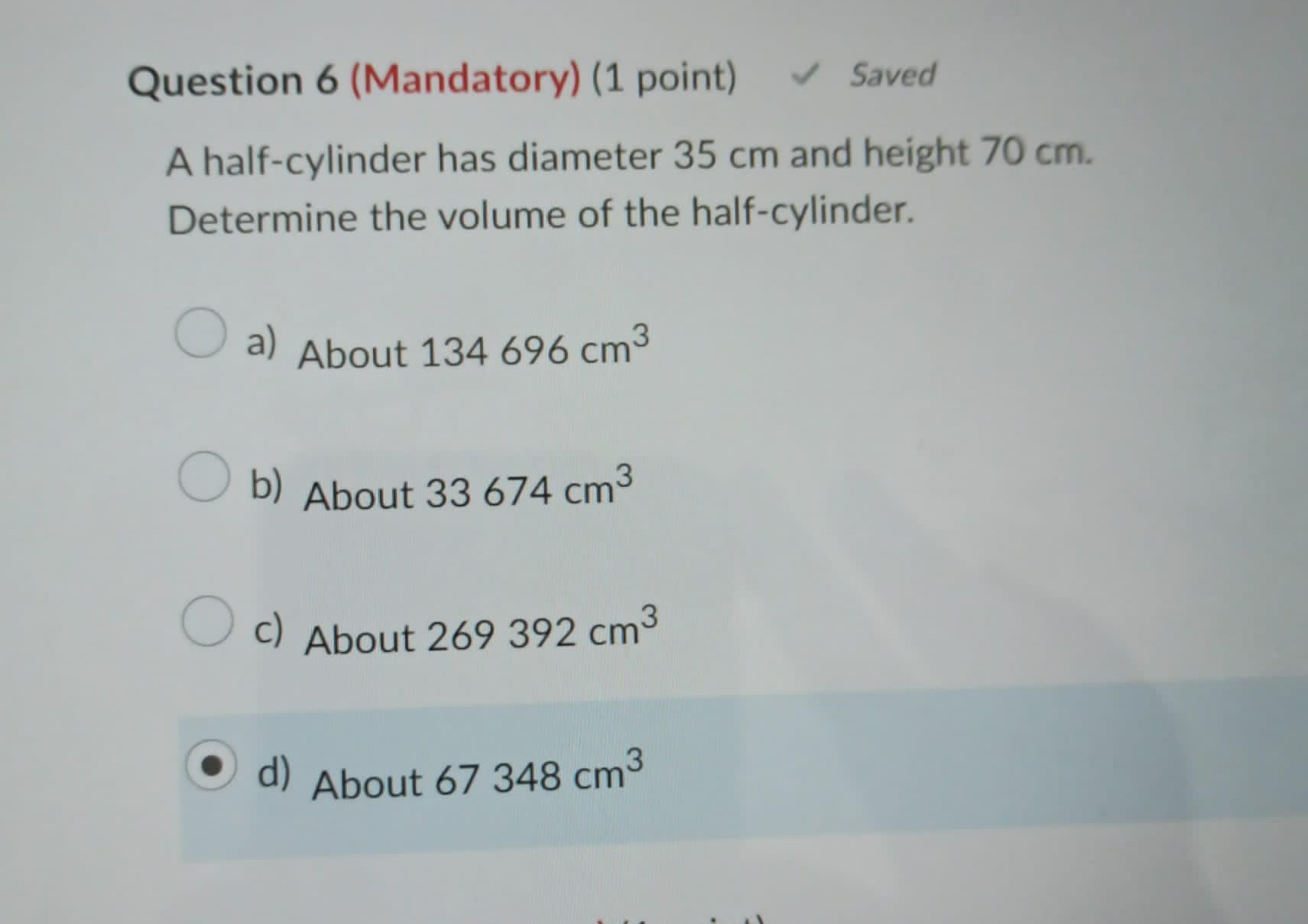 Solved Question 6 (Mandatory) (1 ﻿point) ﻿SavedA | Chegg.com