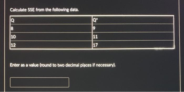 Solved Calculate SSE from the following data. Enter as a | Chegg.com