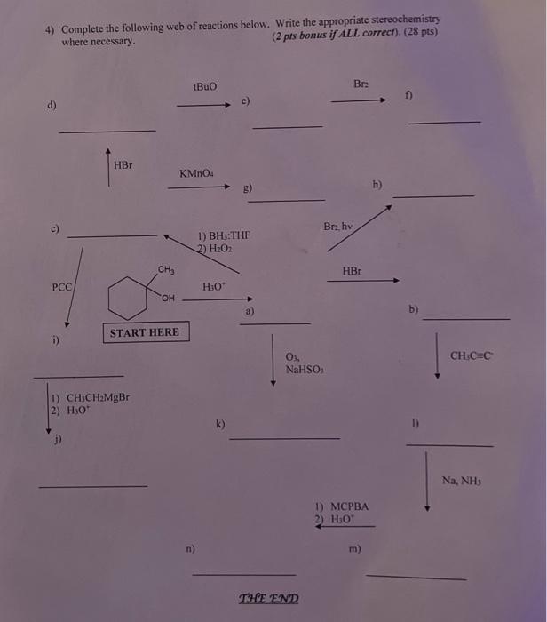 Solved 4) Complete the following web of reactions below. | Chegg.com