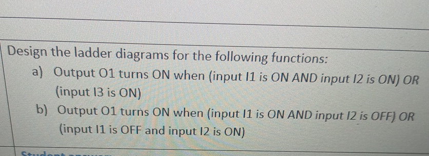 Solved Design the ladder diagrams for the following | Chegg.com