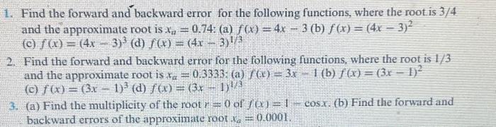 Solved 1. Find the forward and backward error for the | Chegg.com