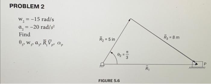 Solved w2=−15rad/sa2=−20rad/s2 Find θ3,w3,α3,Rˉ1Vˉp,αp | Chegg.com