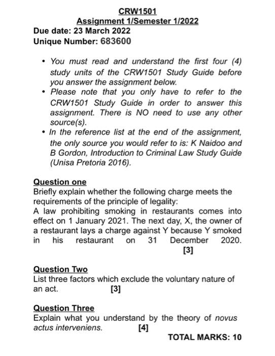 Solved CRW1501 Assignment 1/Semester 1/2022 Due date: 23 | Chegg.com