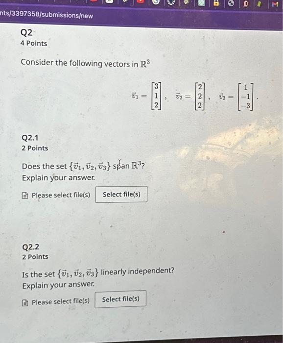 Solved Q2 4 Points Consider the following vectors in R3 | Chegg.com