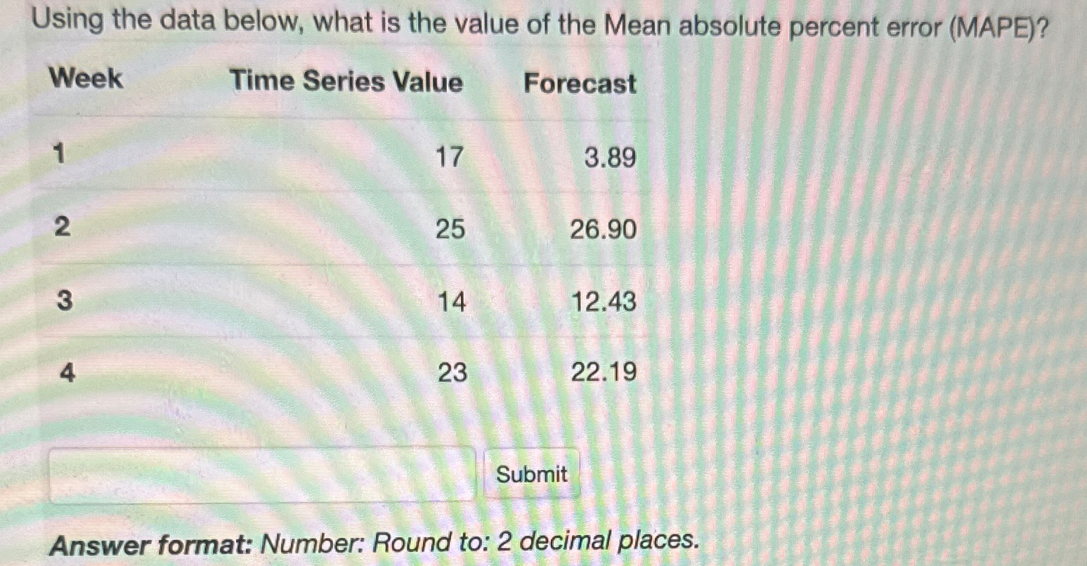 Solved Using the data below, what is the value of the Mean | Chegg.com