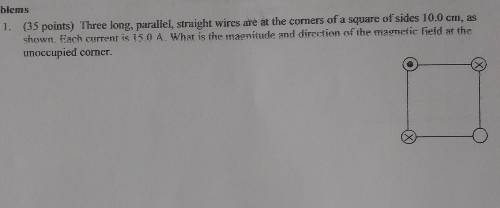 Solved (35 points) Three long, parallel, straight wires are | Chegg.com