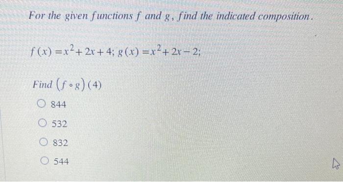 Solved For the given functions f and g, find the indicated | Chegg.com