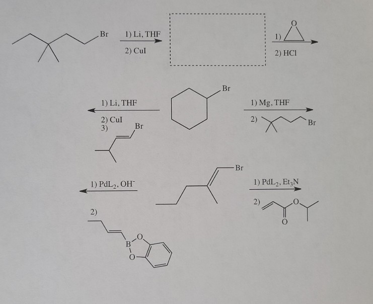 Solved Br 1) Li, THF 2) Cul 2) HCI Br 1) Li, THF 1) Mg, THF | Chegg.com