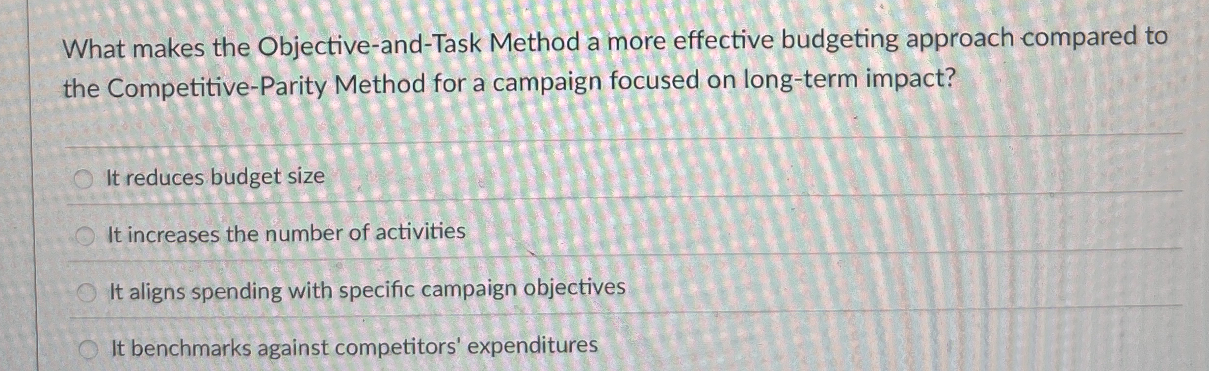 Solved What makes the Objective-and-Task Method a more | Chegg.com