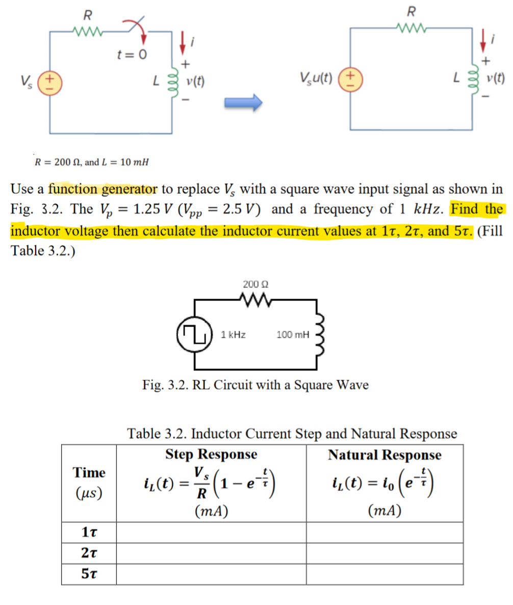 Solved R=200Ω, ﻿and L=10mHUse a function generator to | Chegg.com