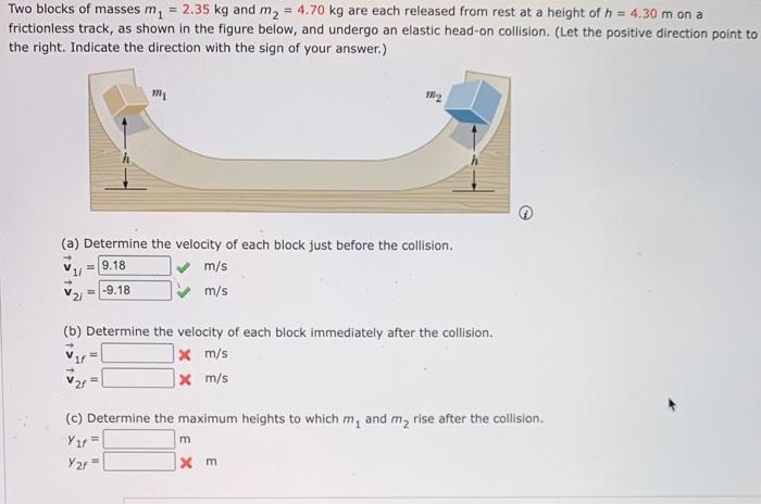 Solved Two blocks of masses m1=2.35 kg and m2=4.70 kg are | Chegg.com