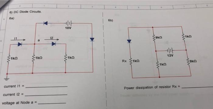 Solved 6) DC Diode Circuits 6a) 6b) EliH 10V 9ΚΩ 1ka Allt | Chegg.com
