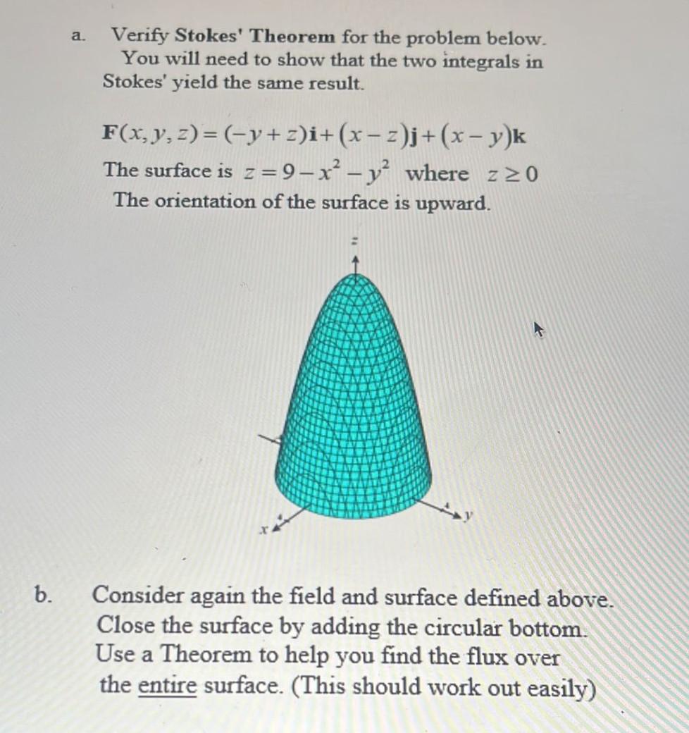 Solved a. Verify Stokes' Theorem for the problem below. You | Chegg.com