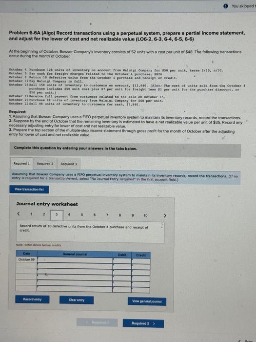 Solved Problem 6-6A (Algo) Record transactions using a | Chegg.com