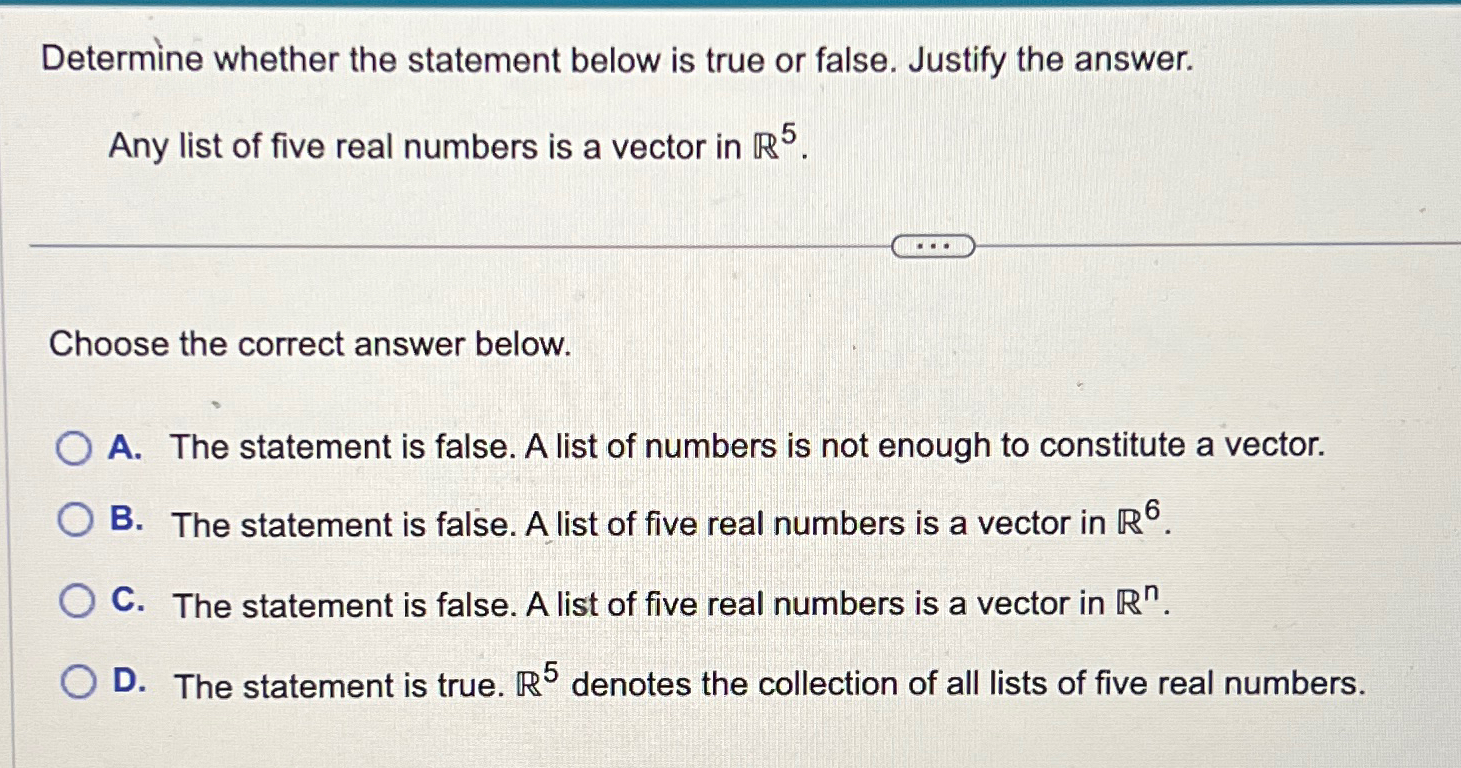 Solved Determine whether the statement below is true or | Chegg.com